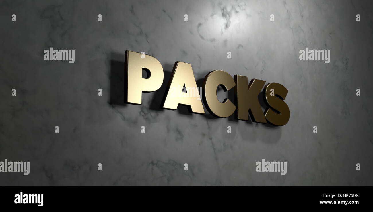Packs - Gold sign mounted on glossy marble wall - 3D rendered royalty ...