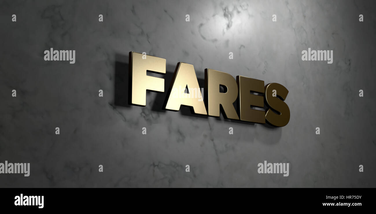 Fares - Gold sign mounted on glossy marble wall - 3D rendered royalty ...