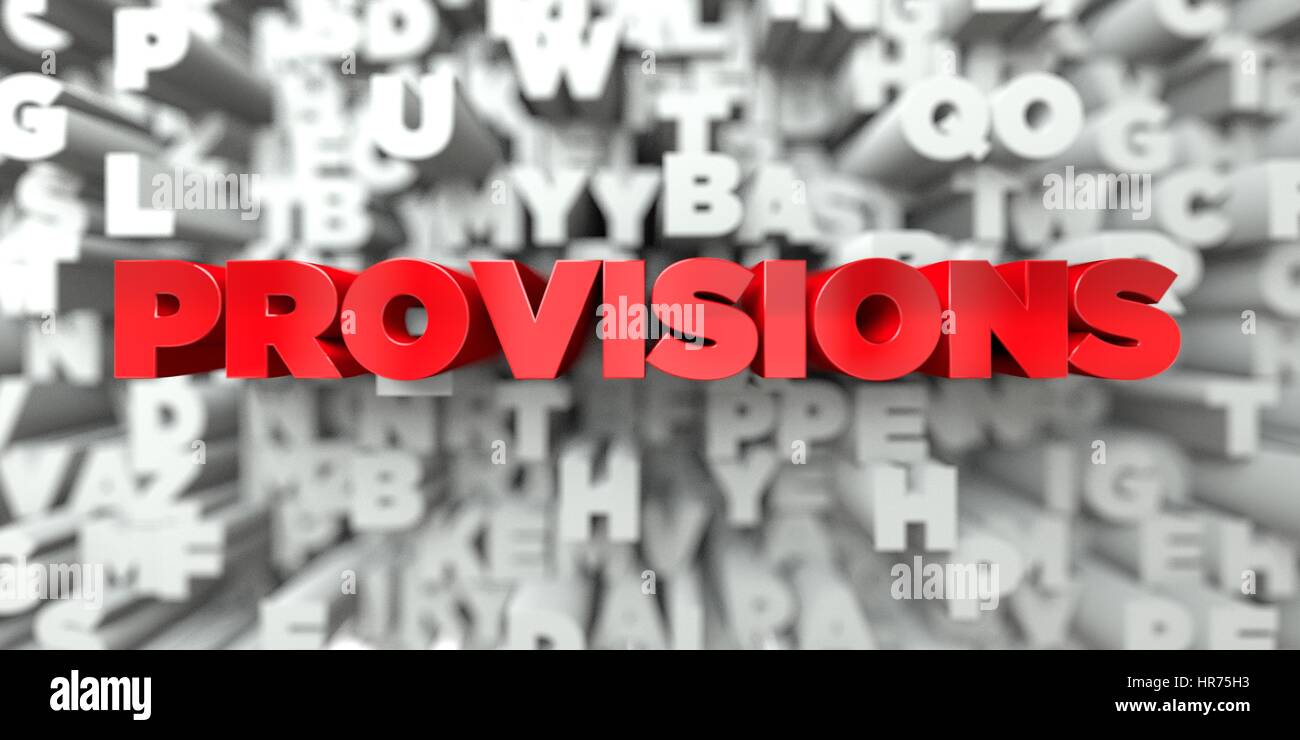 PROVISIONS - Red text on typography background - 3D rendered royalty ...