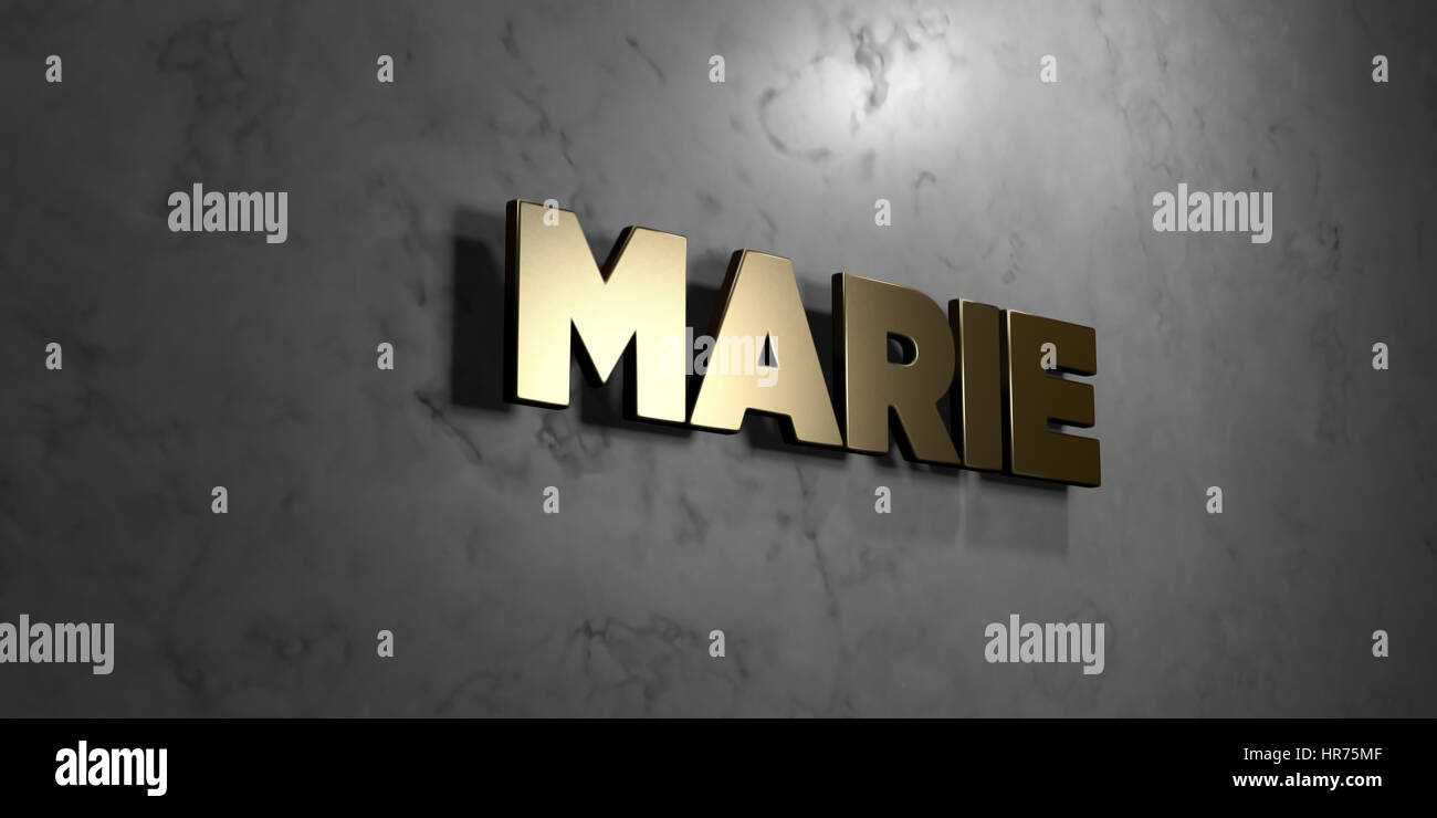 Marie - Gold sign mounted on glossy marble wall - 3D rendered royalty ...