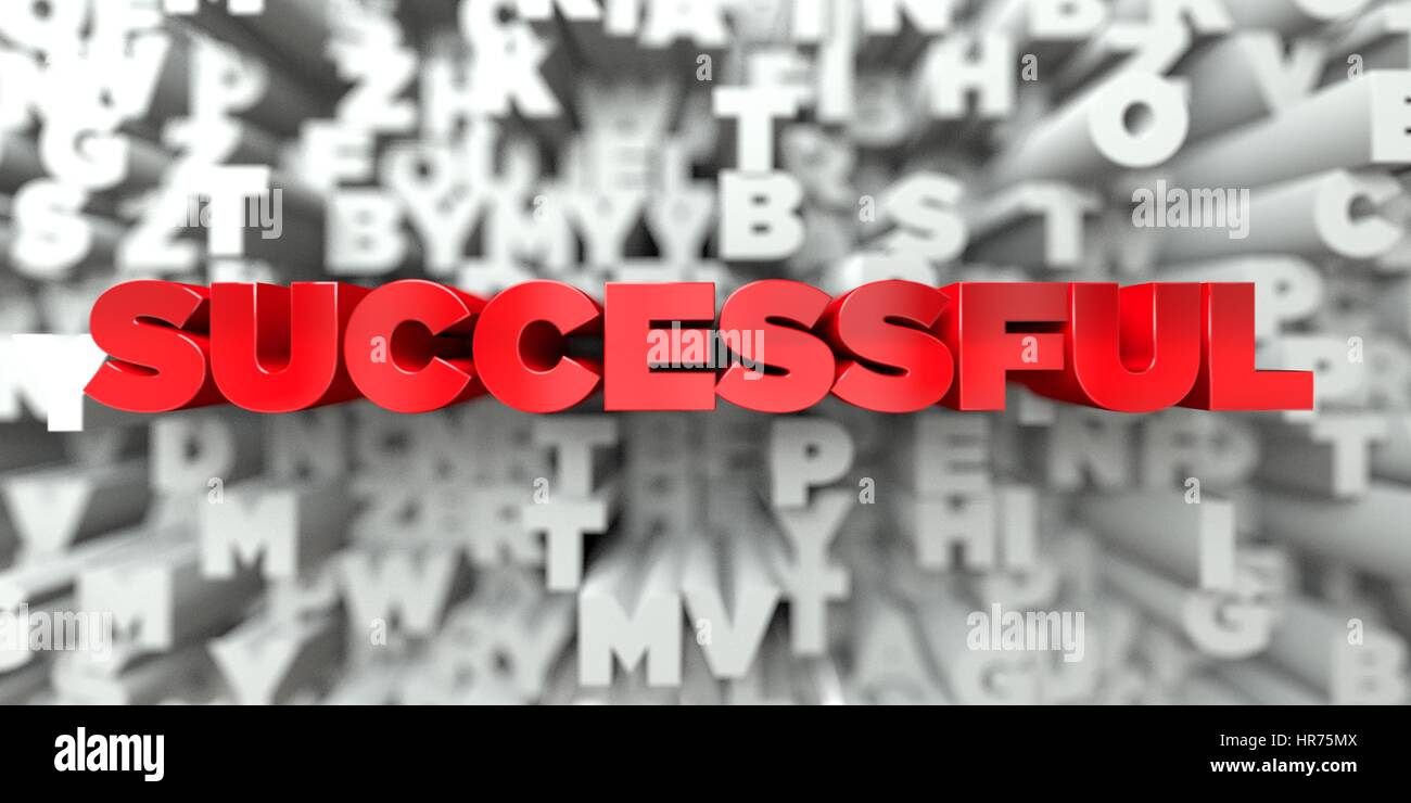 SUCCESSFUL - Red text on typography background - 3D rendered royalty ...