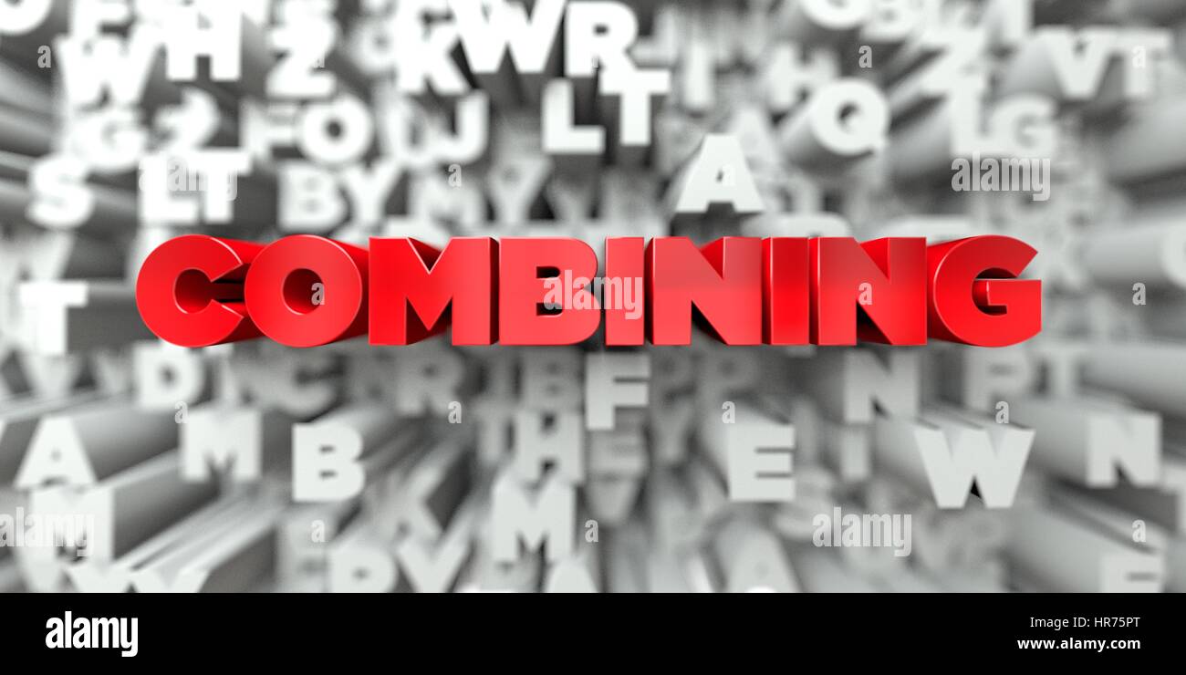 COMBINING - Red text on typography background - 3D rendered royalty ...