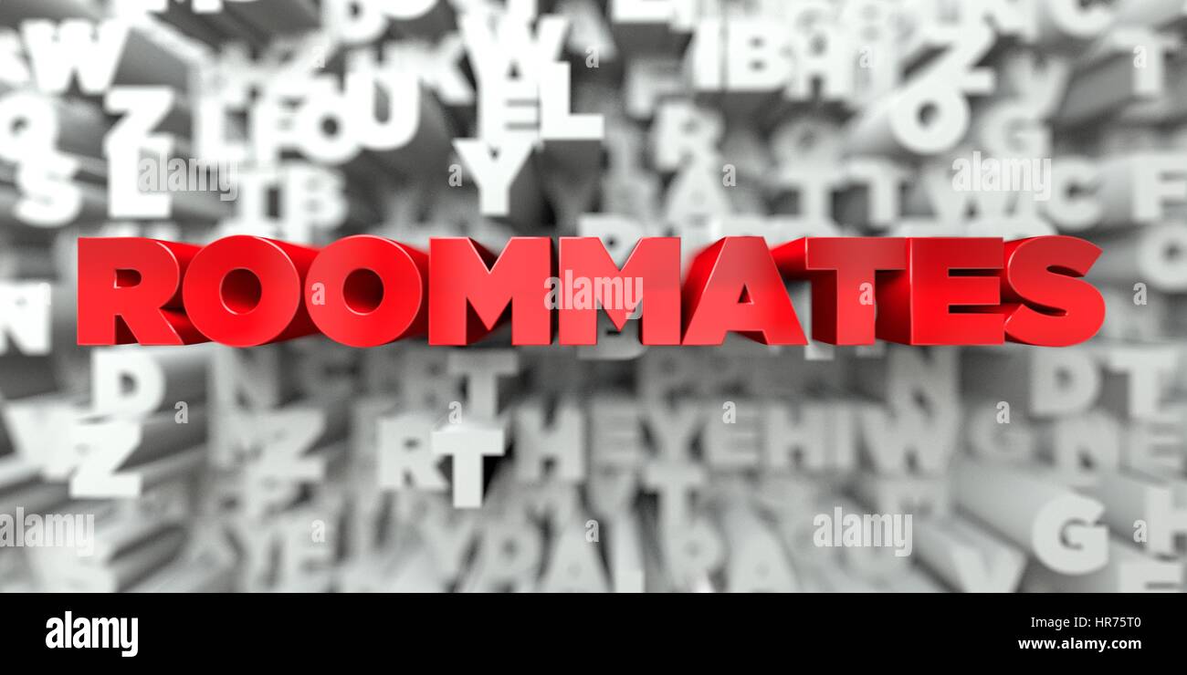 ROOMMATES - Red text on typography background - 3D rendered royalty ...