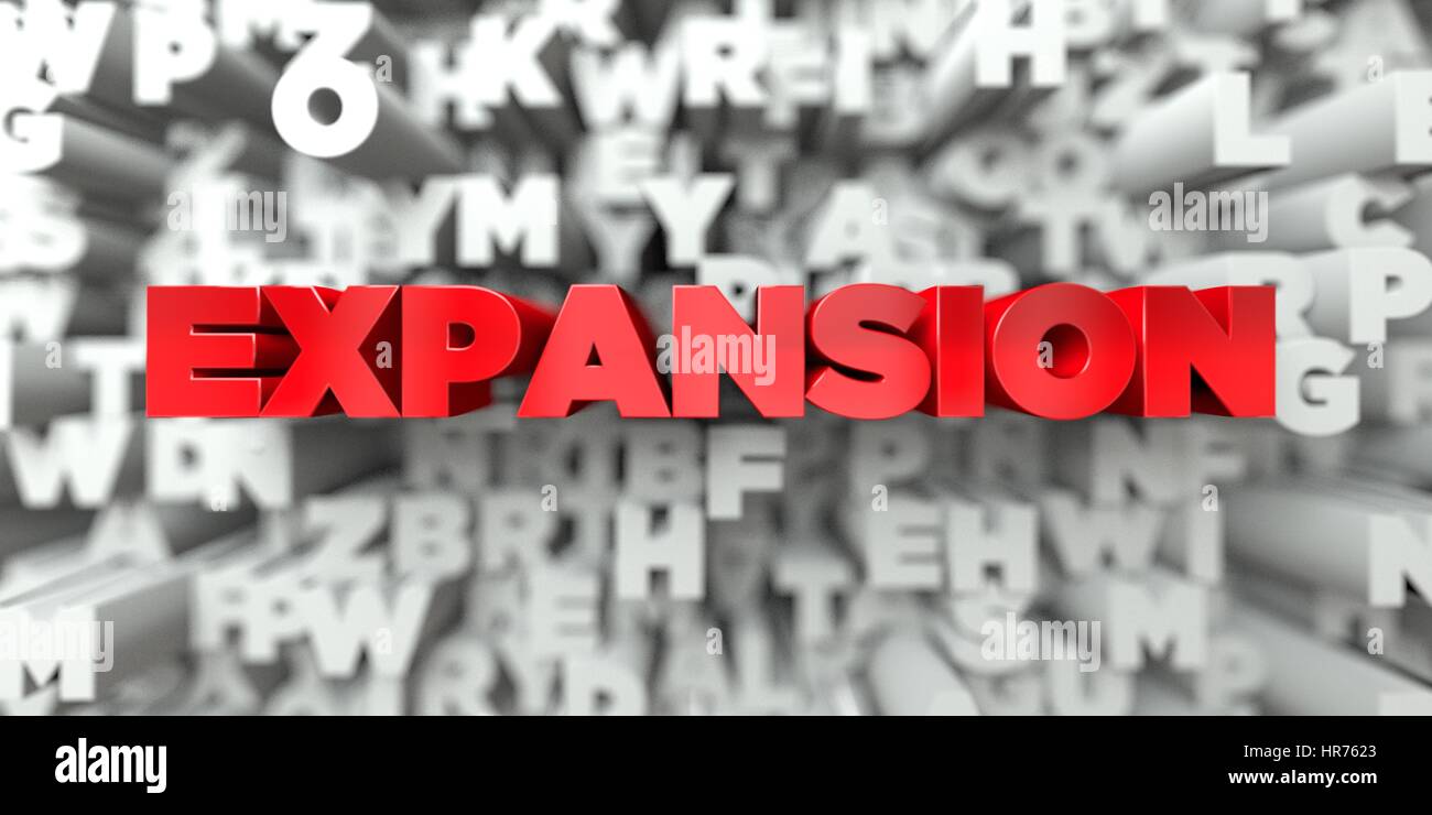EXPANSION - Red text on typography background - 3D rendered royalty ...