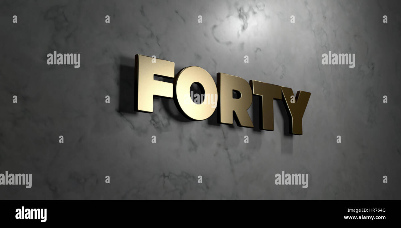 Forty - Gold sign mounted on glossy marble wall - 3D rendered royalty ...