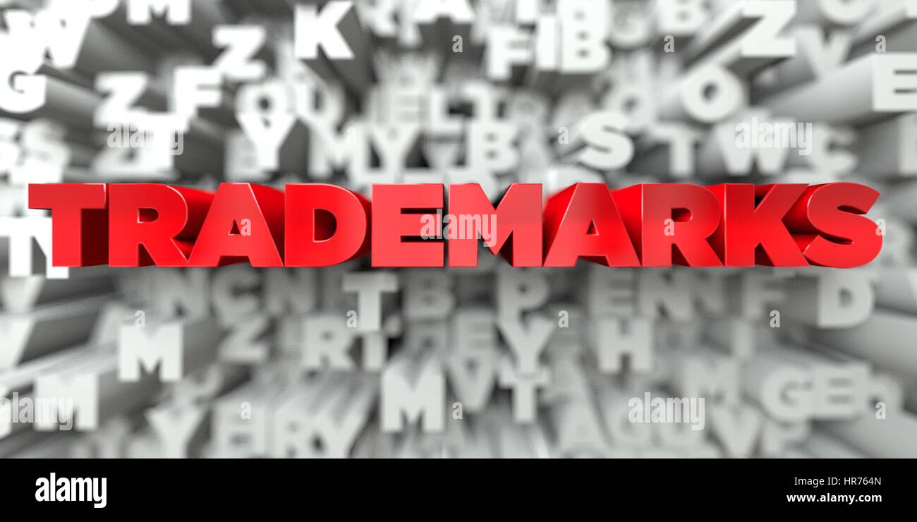 TRADEMARKS - Red text on typography background - 3D rendered royalty ...