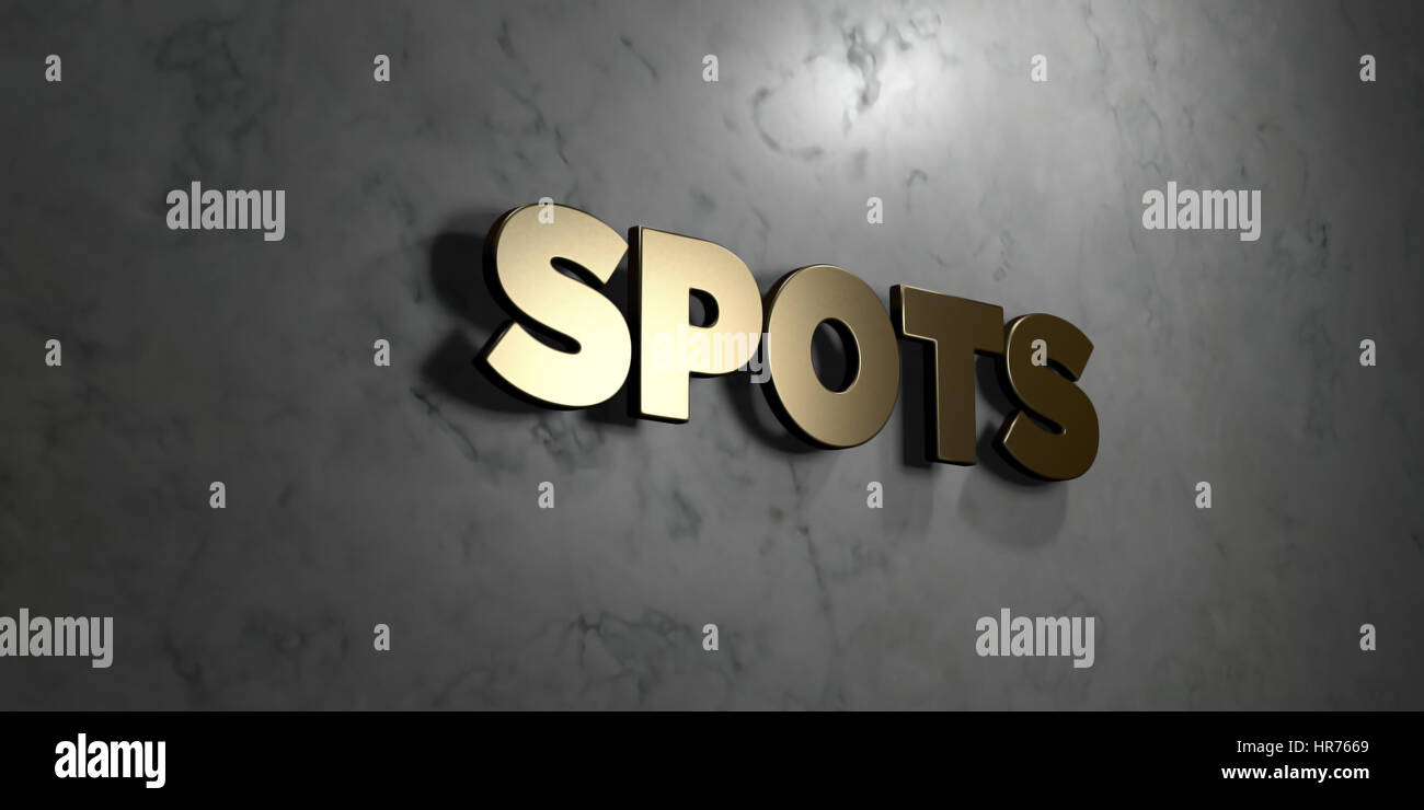 Spots - Gold sign mounted on glossy marble wall - 3D rendered royalty ...