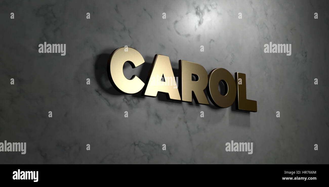 Carol - Gold sign mounted on glossy marble wall - 3D rendered royalty ...