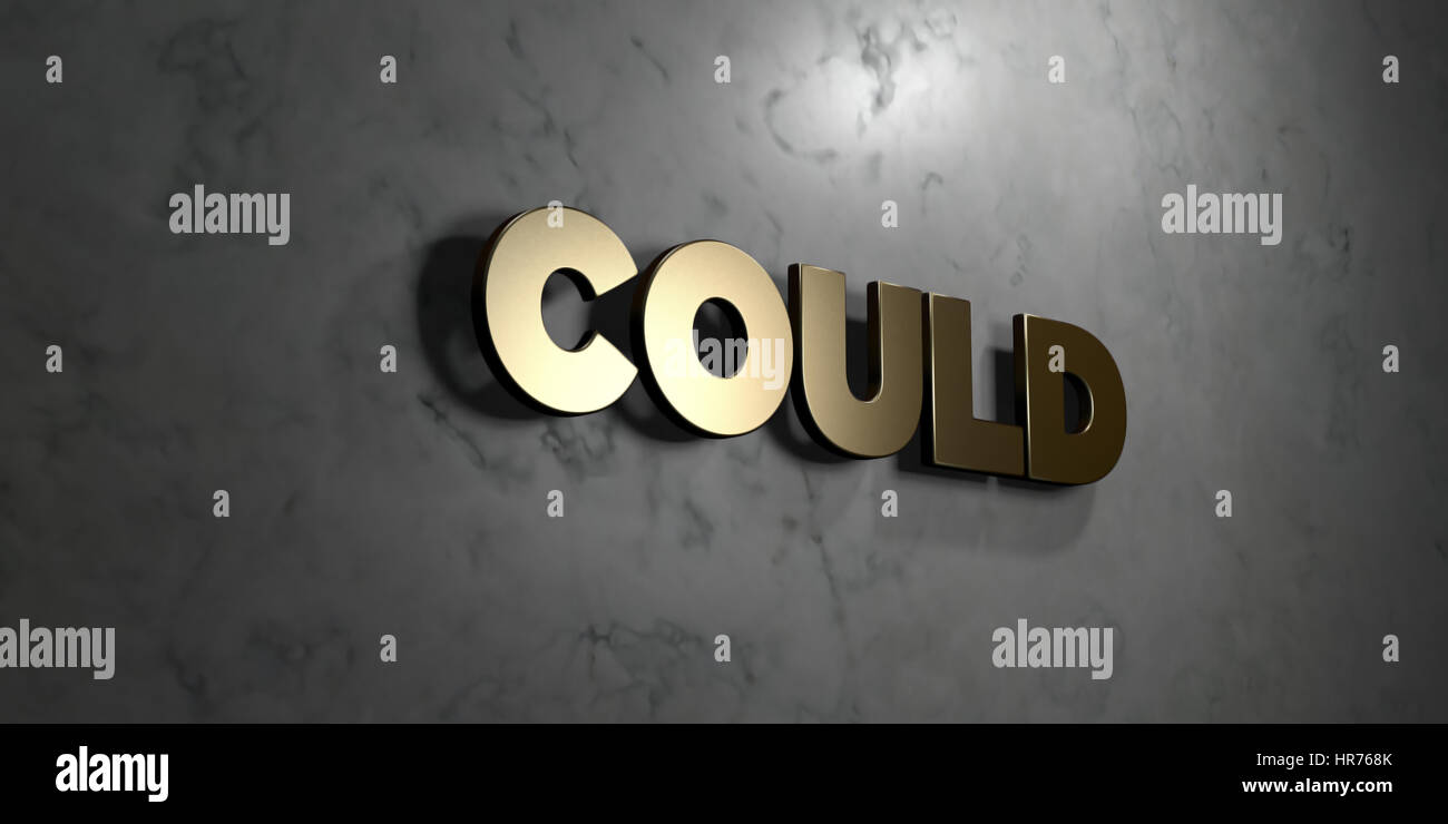 Could - Gold sign mounted on glossy marble wall - 3D rendered royalty ...
