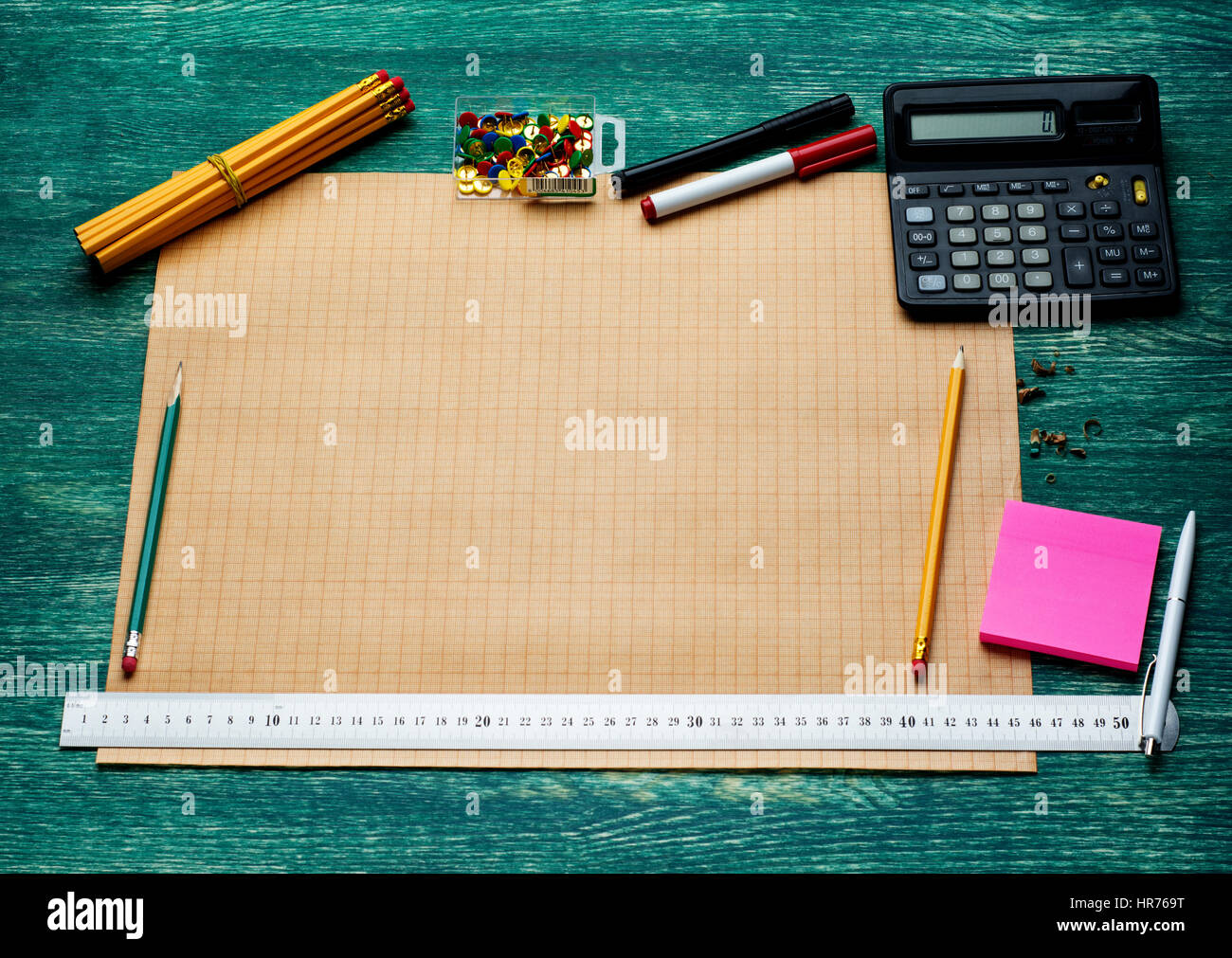 Project drawings on wooden background, top view Stock Photo - Alamy