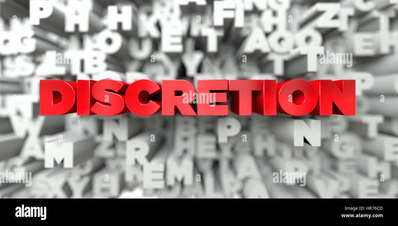 DISCRETION - Red text on typography background - 3D rendered royalty ...