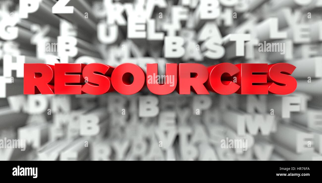 RESOURCES - Red text on typography background - 3D rendered royalty ...