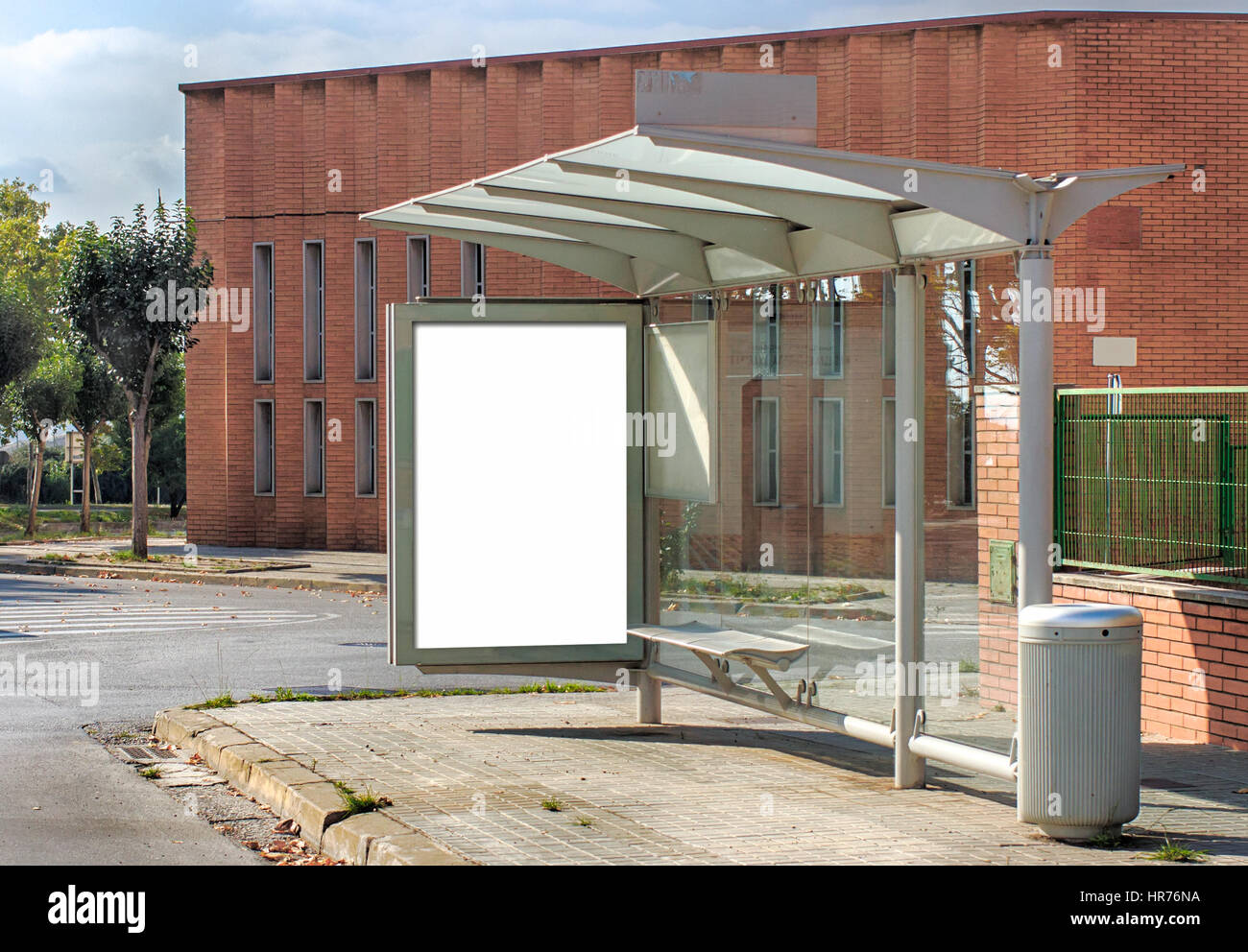 Public bus stop with copy space on banner Stock Photo - Alamy