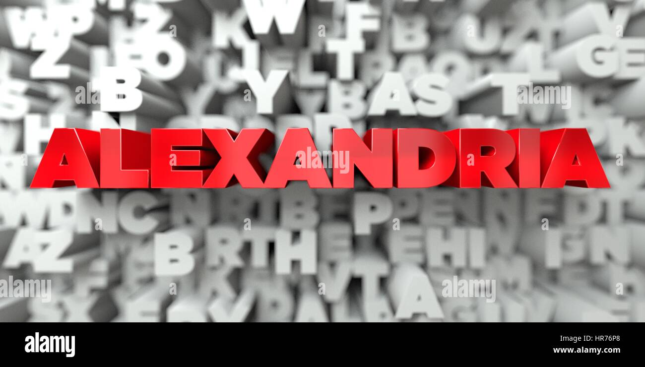 ALEXANDRIA - Red text on typography background - 3D rendered royalty ...