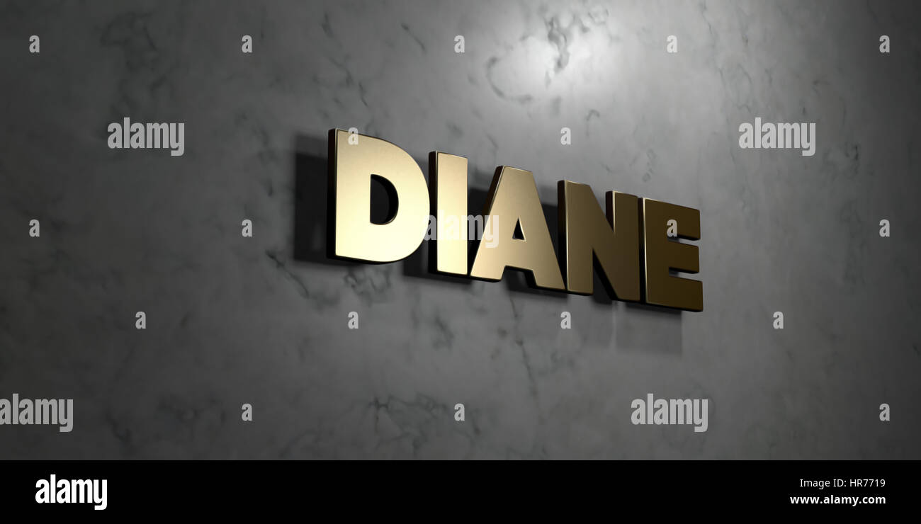 Diane - Gold sign mounted on glossy marble wall - 3D rendered royalty ...