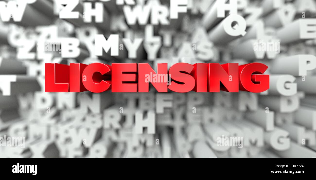 LICENSING - Red text on typography background - 3D rendered royalty ...