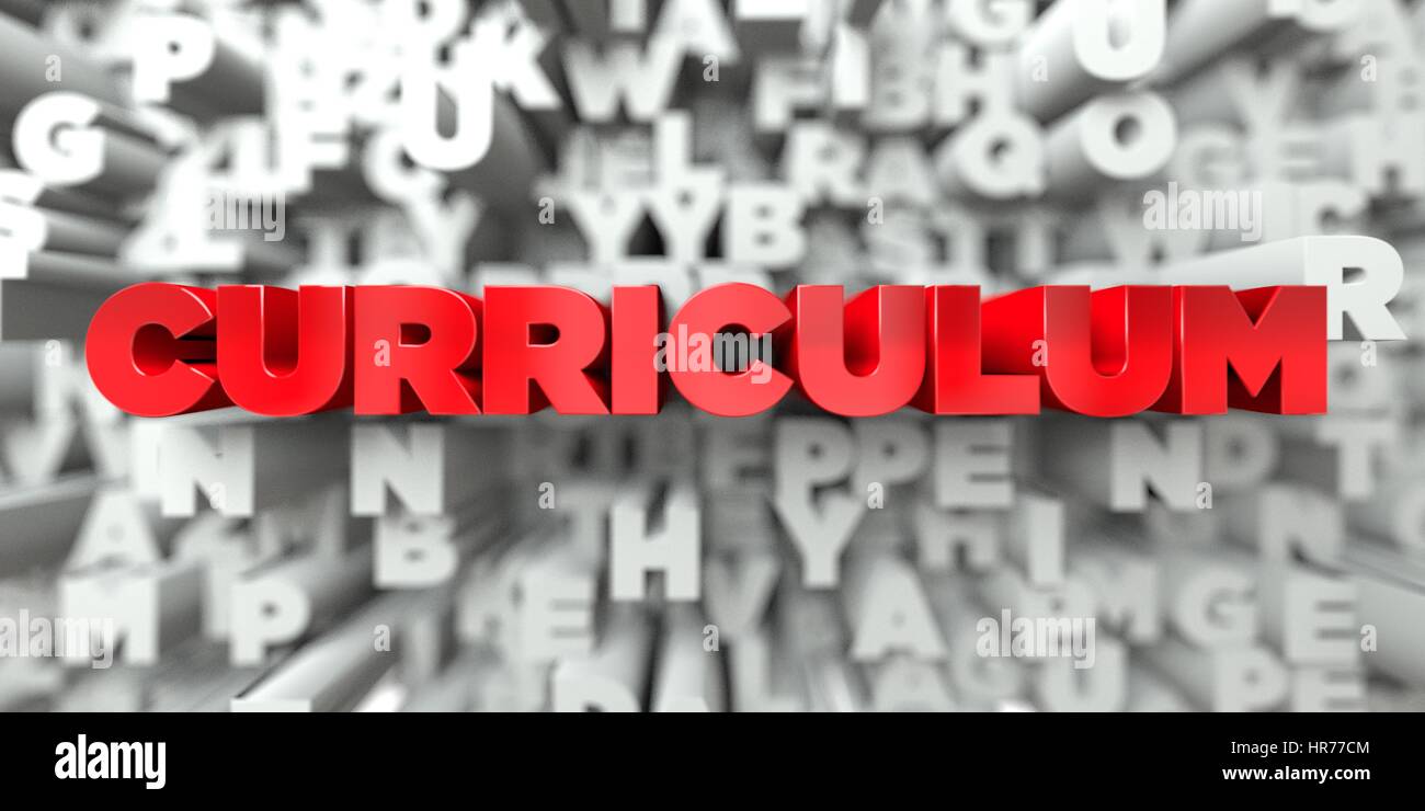 CURRICULUM - Red text on typography background - 3D rendered royalty ...