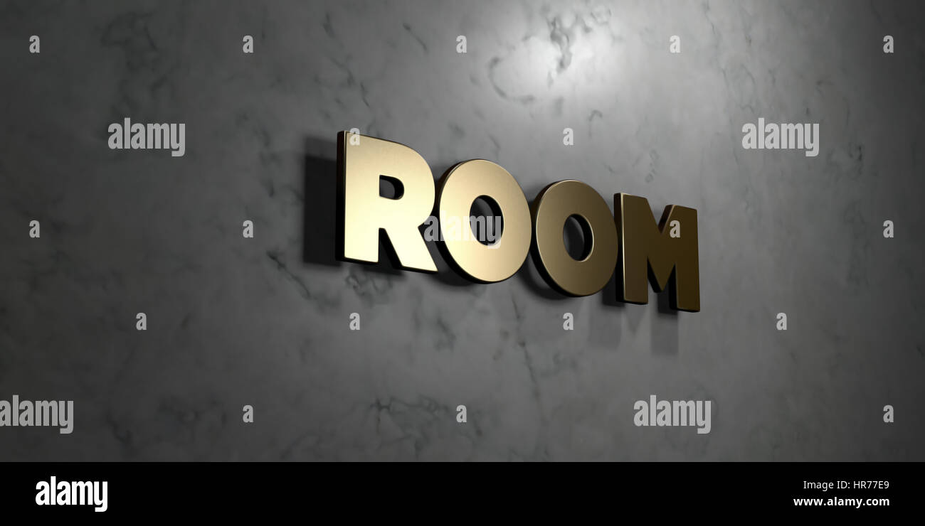 Room - Gold sign mounted on glossy marble wall - 3D rendered royalty ...