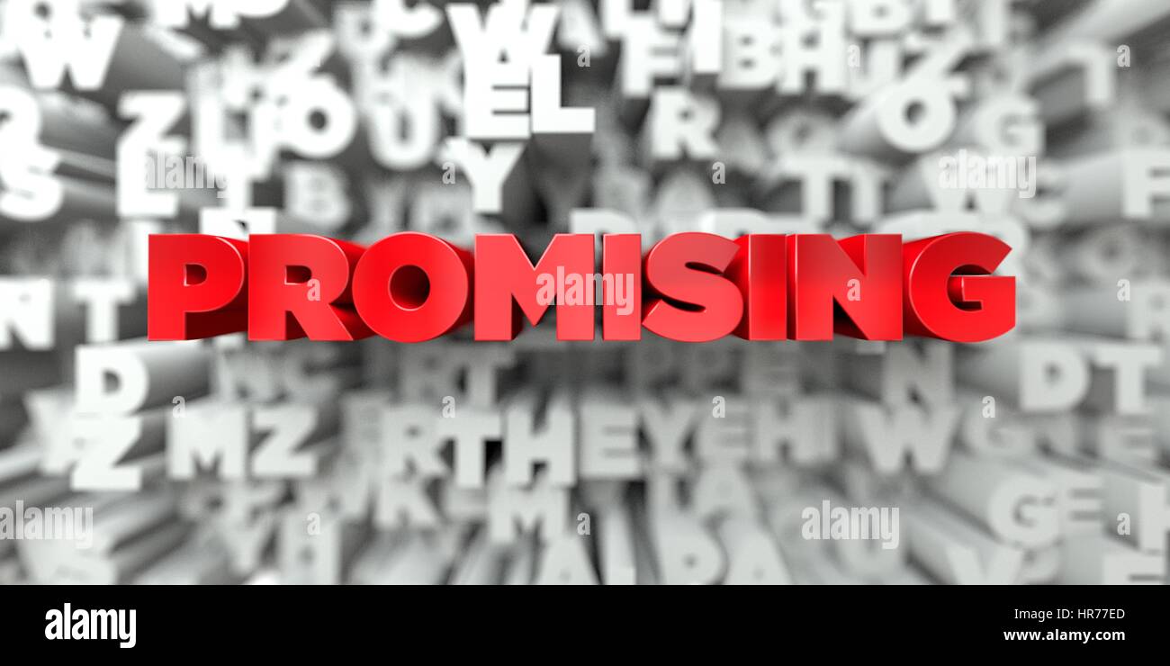 PROMISING - Red text on typography background - 3D rendered royalty ...