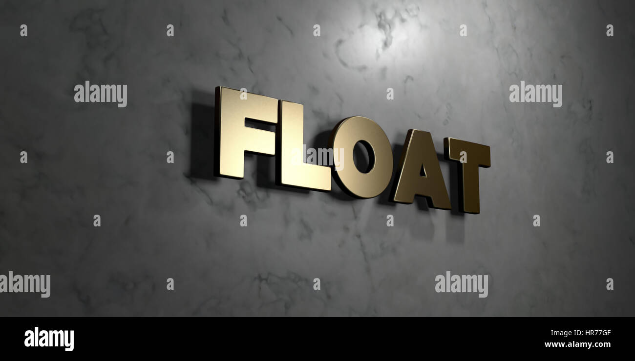 Float - Gold sign mounted on glossy marble wall - 3D rendered royalty ...