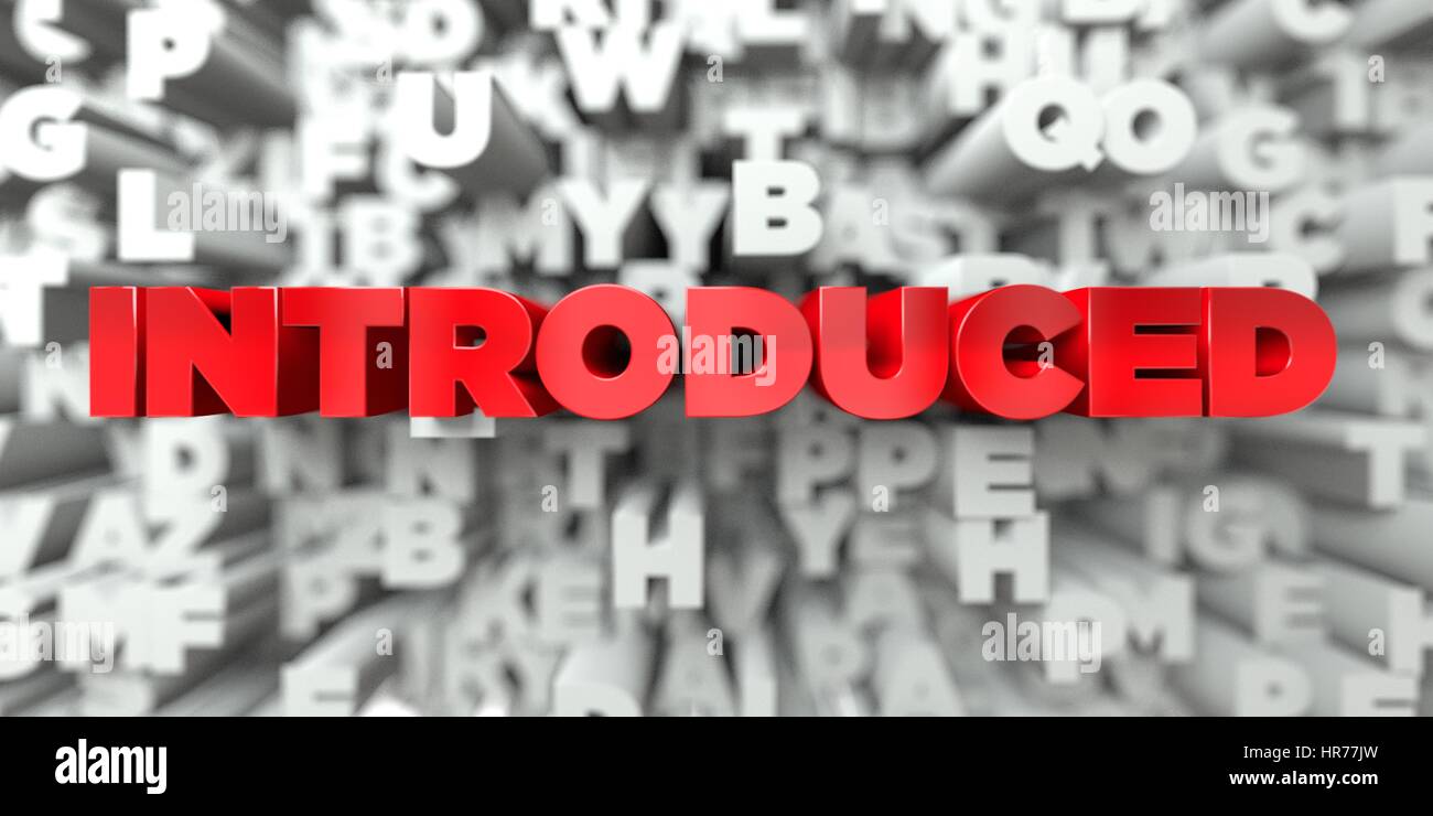 INTRODUCED - Red text on typography background - 3D rendered royalty ...
