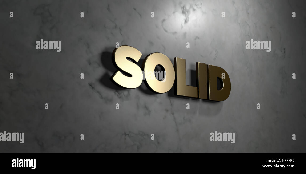 Solid - Gold sign mounted on glossy marble wall - 3D rendered royalty ...