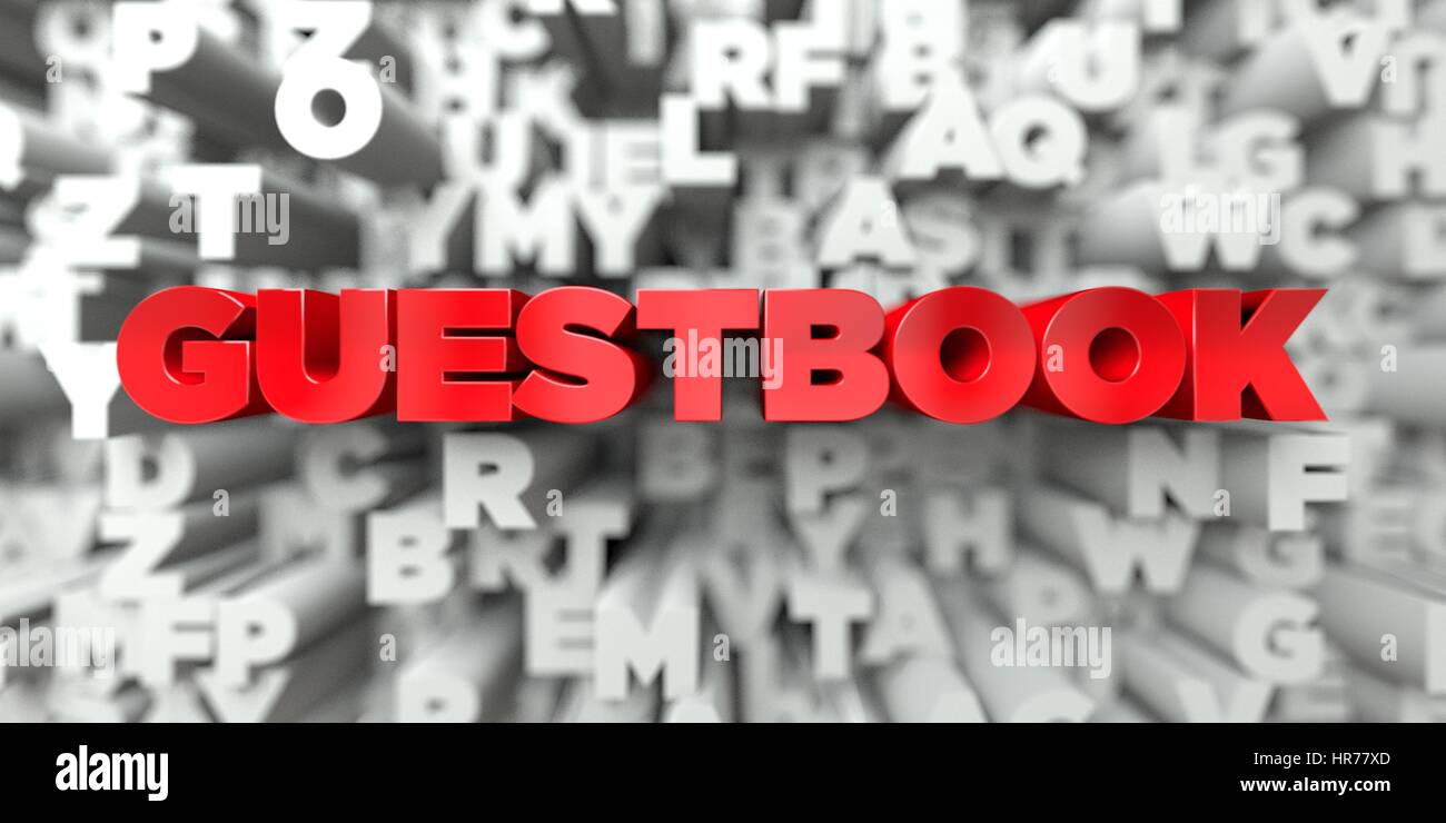 GUESTBOOK - Red text on typography background - 3D rendered royalty ...