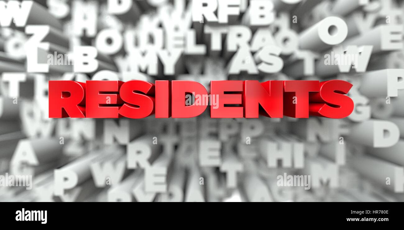 RESIDENTS - Red text on typography background - 3D rendered royalty ...