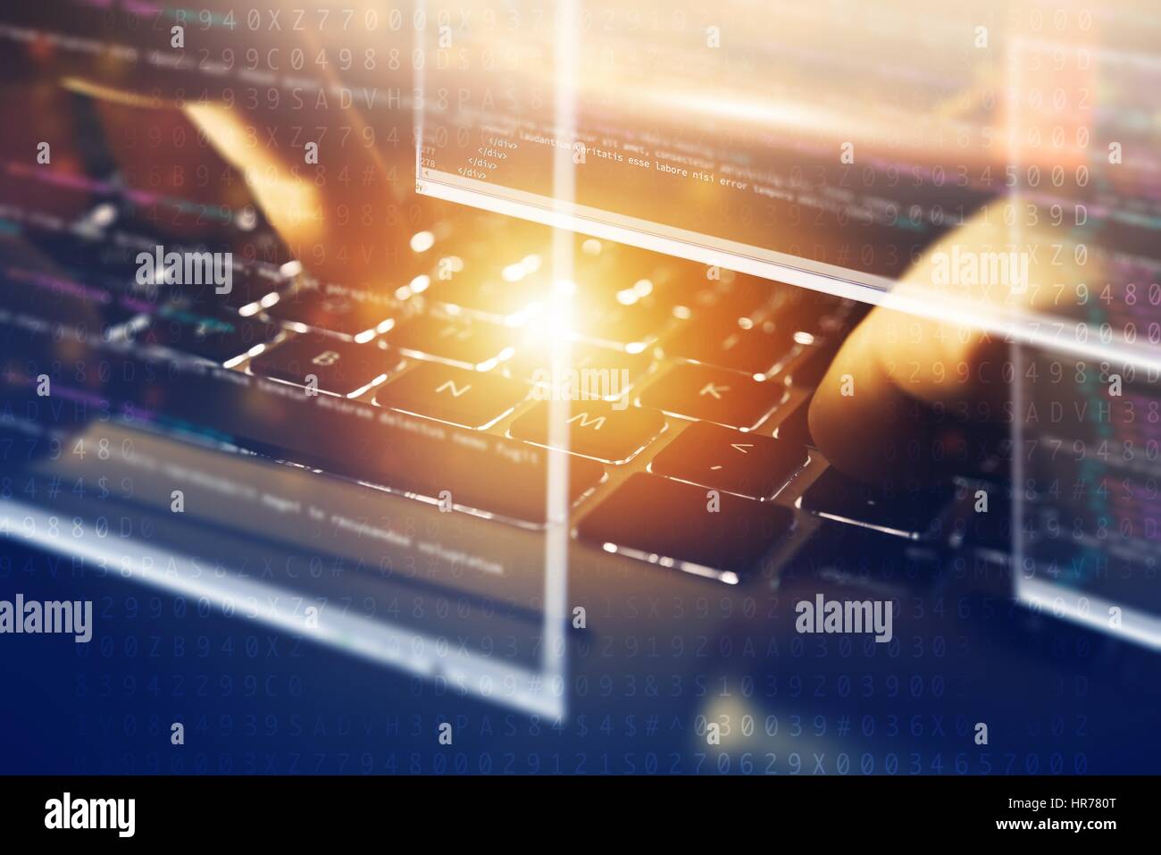 Modern Web Design Conceptual Image. Web Designer Working on His Laptop ...