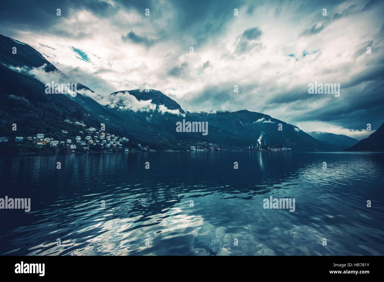 Norwegian Fjord Scenery. Scandinavian Landscape. Dark Blue Color ...