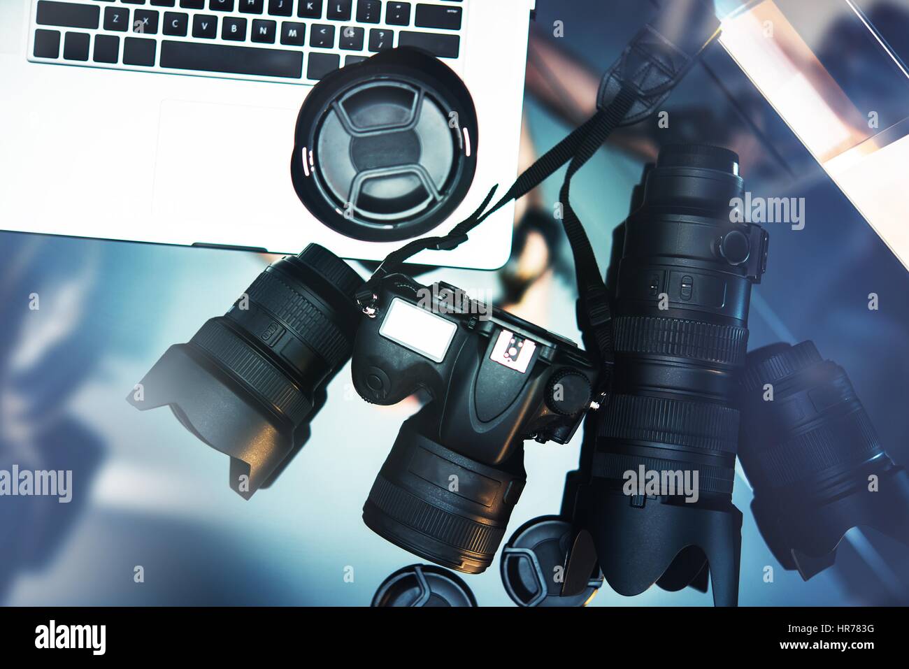 Pro Photographer Desk. Glassy Desk of Photographer Inside His Photo ...