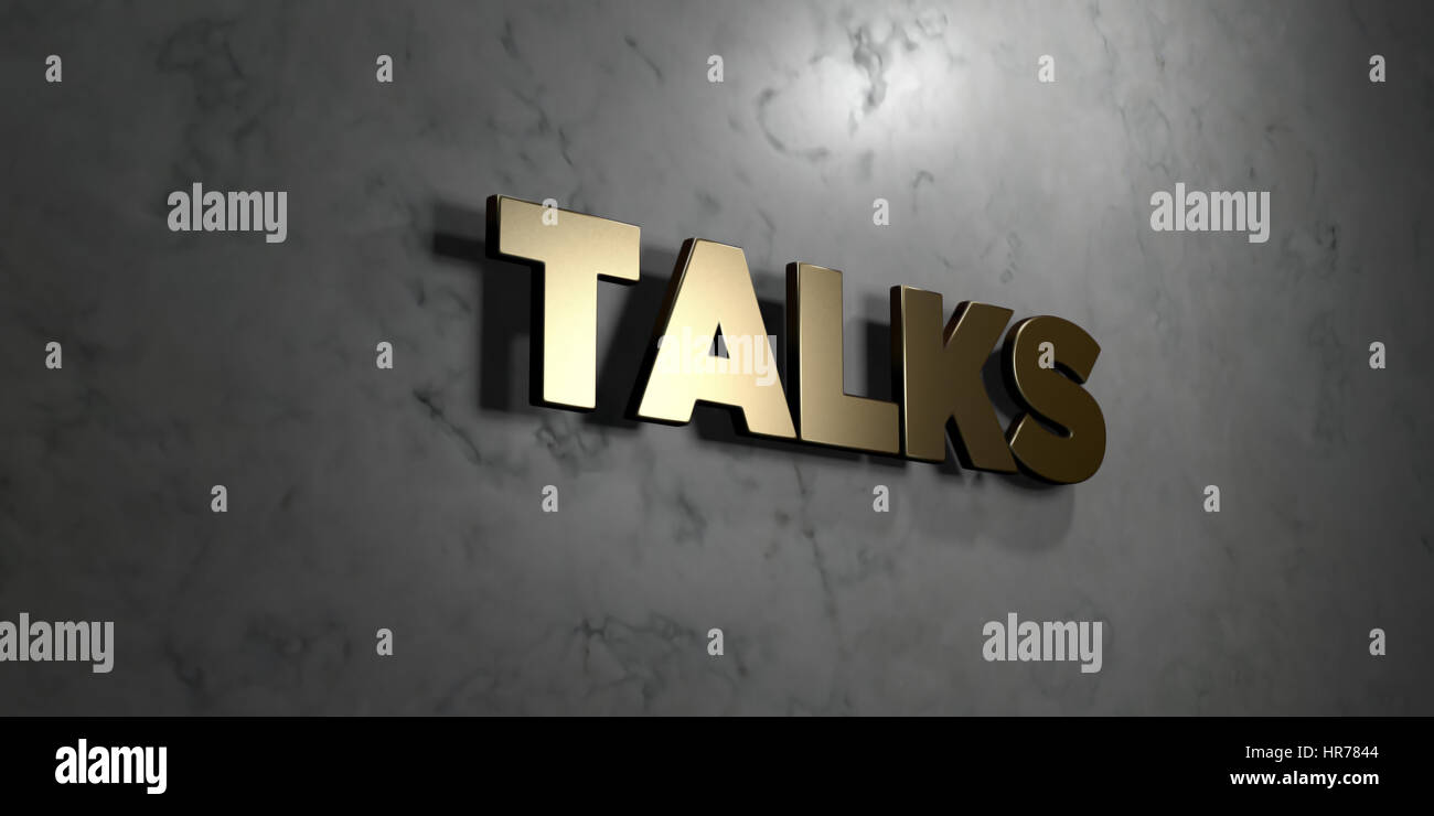 Talks - Gold sign mounted on glossy marble wall - 3D rendered royalty ...