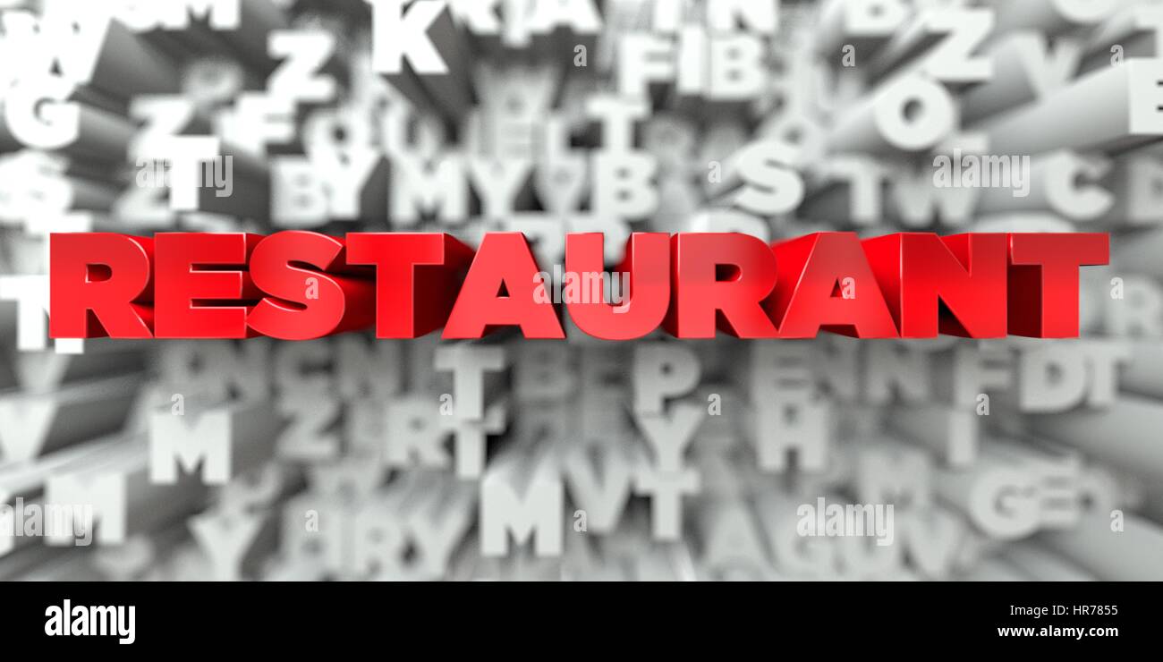 RESTAURANT - Red text on typography background - 3D rendered royalty ...