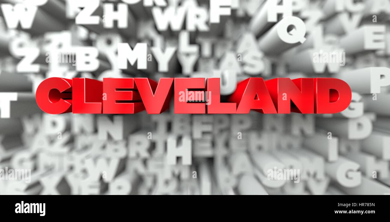 CLEVELAND - Red text on typography background - 3D rendered royalty ...