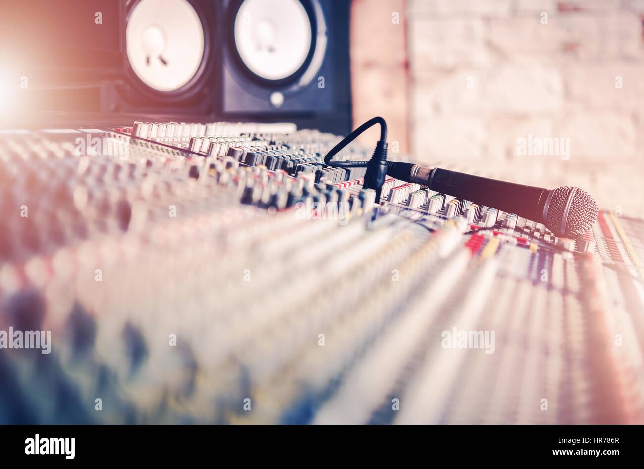 Studio Mixer and the Microphone. Audio Recording Concept Photo. Sound ...