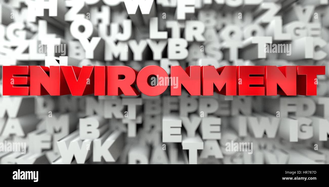 ENVIRONMENT - Red text on typography background - 3D rendered royalty ...