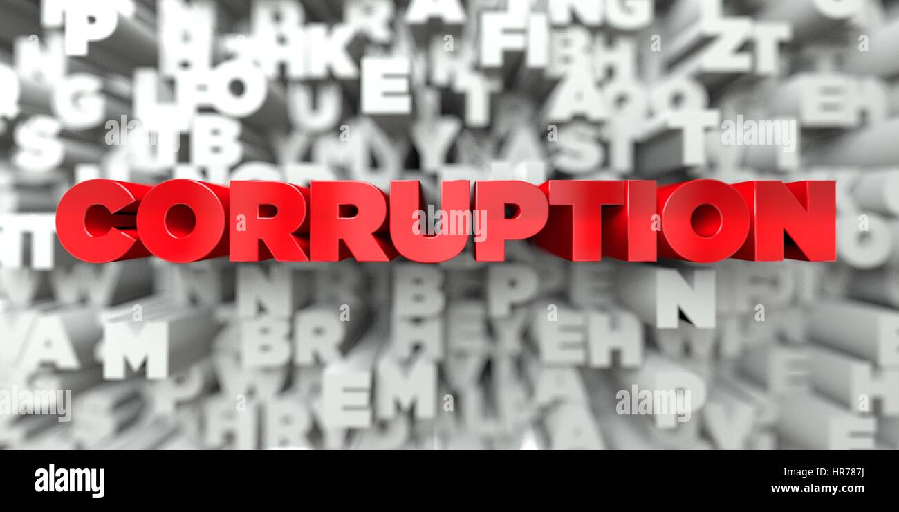 CORRUPTION - Red text on typography background - 3D rendered royalty ...