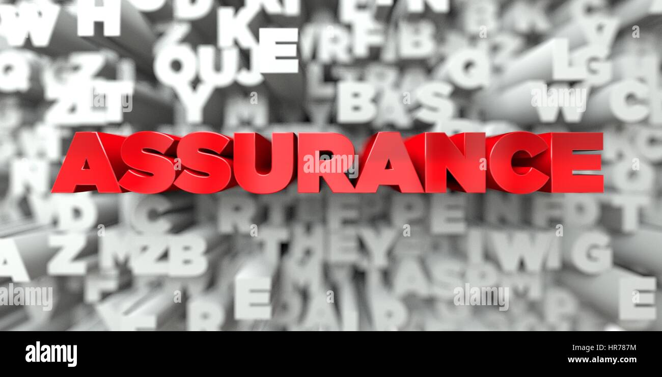 ASSURANCE - Red text on typography background - 3D rendered royalty ...