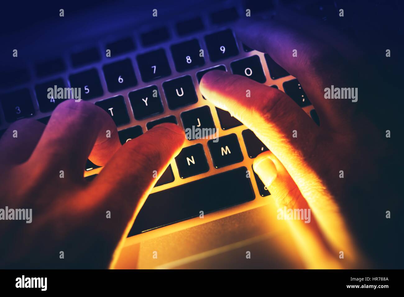 Typing on the Computer by Hacker or Programmer Concept Photo. Hands on ...