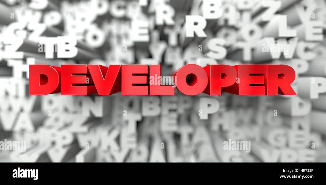 DEVELOPER - Red text on typography background - 3D rendered royalty ...