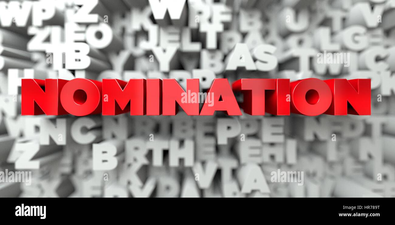 NOMINATION - Red text on typography background - 3D rendered royalty ...