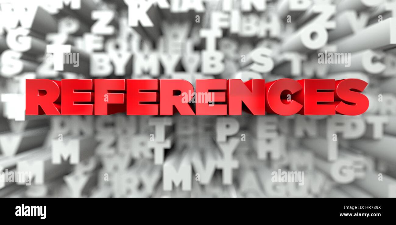 REFERENCES - Red text on typography background - 3D rendered royalty ...