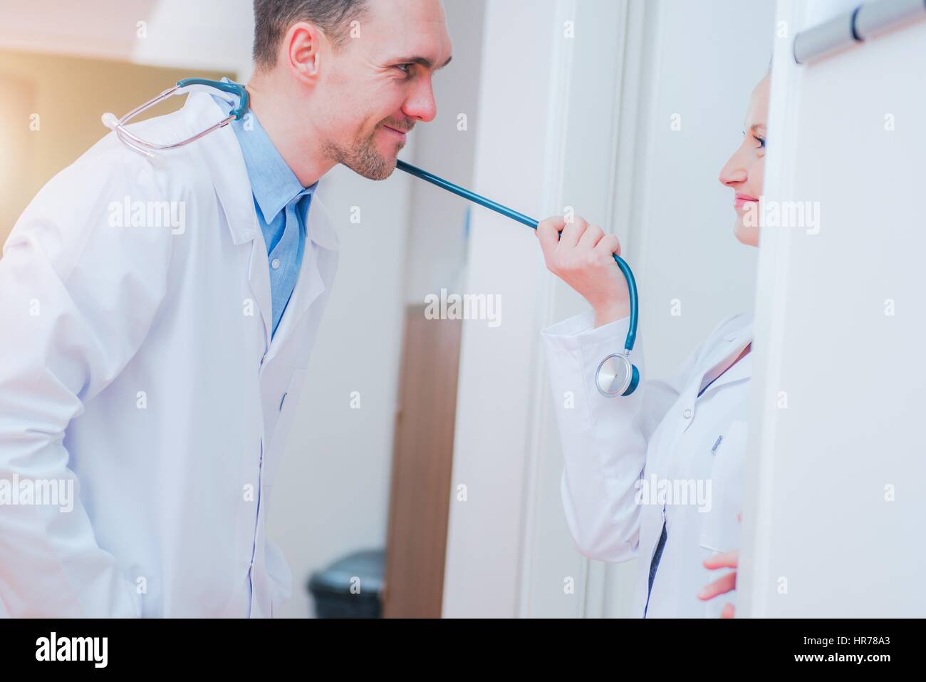 Workplace Romance Concept. Two Doctors Having Romance in the Hospital ...