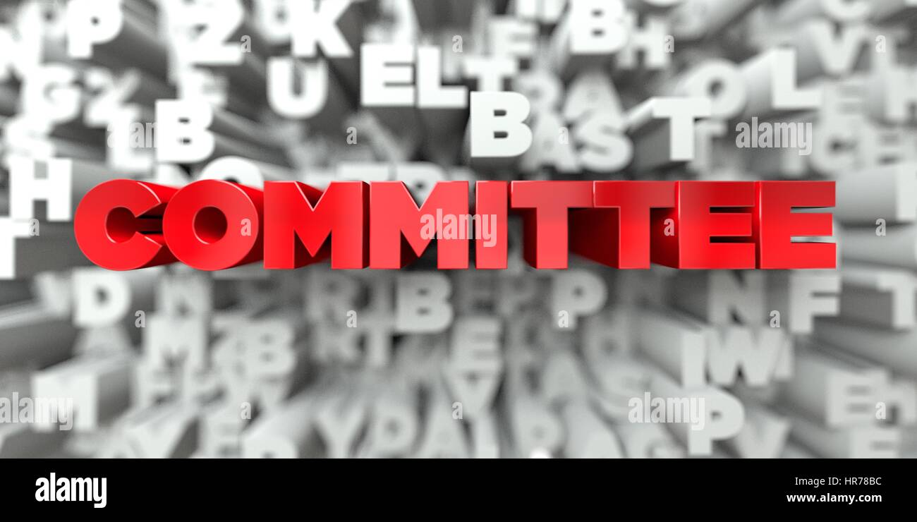 COMMITTEE - Red text on typography background - 3D rendered royalty ...