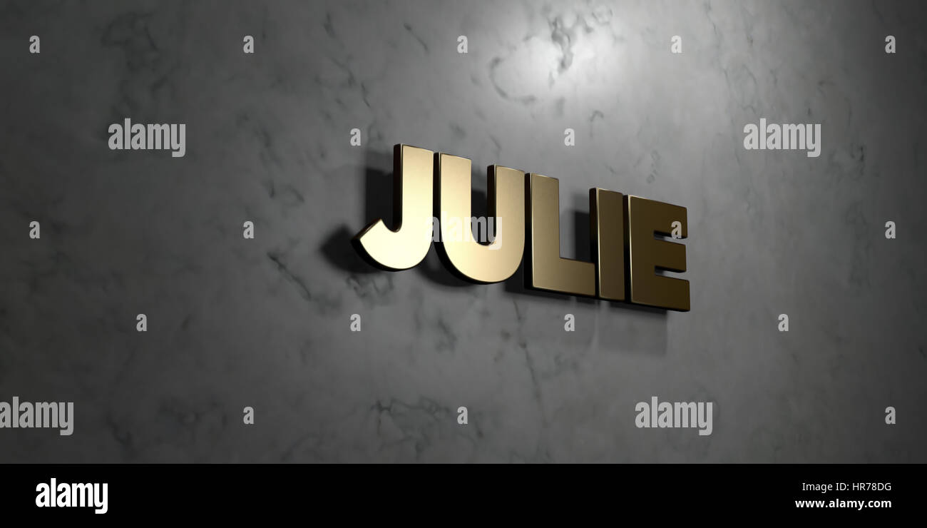 Julie - Gold sign mounted on glossy marble wall - 3D rendered royalty ...