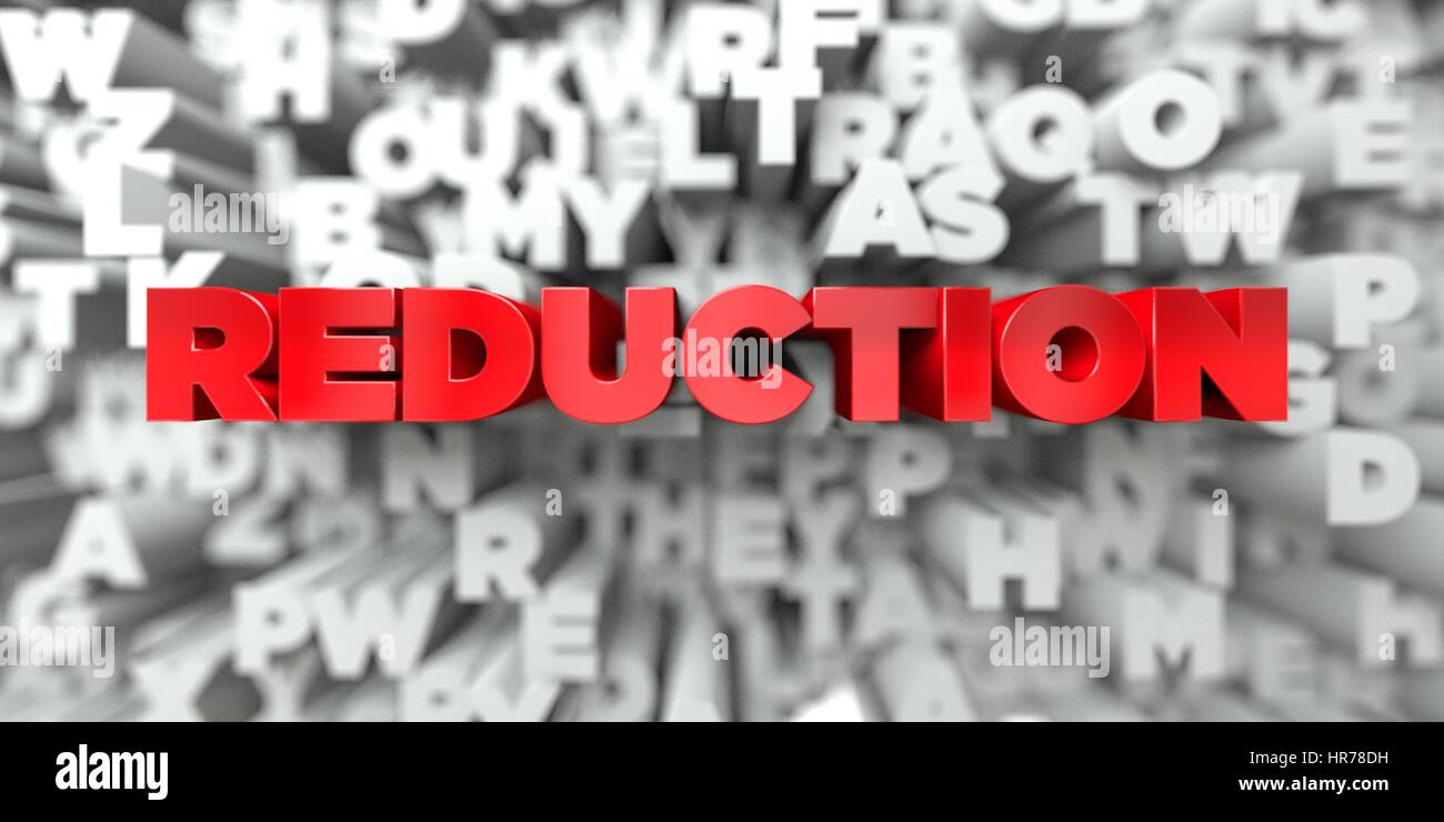 REDUCTION - Red text on typography background - 3D rendered royalty ...