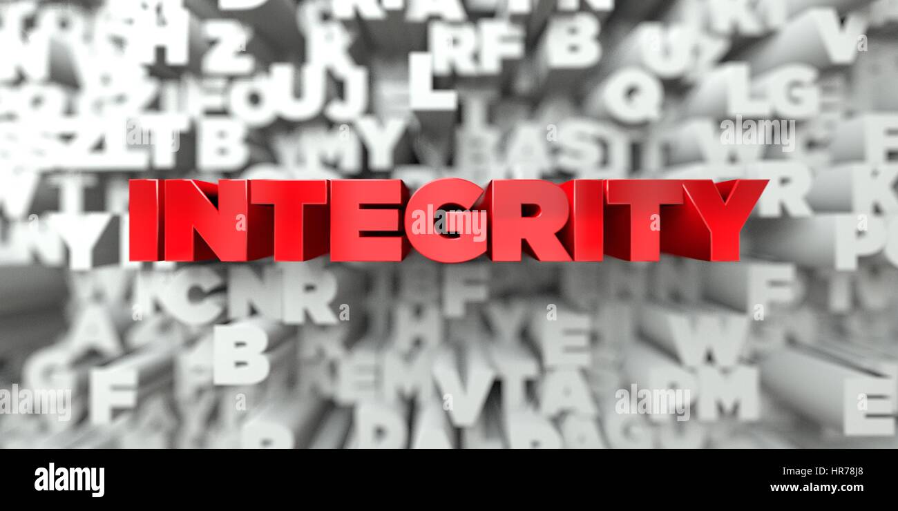 INTEGRITY - Red text on typography background - 3D rendered royalty ...