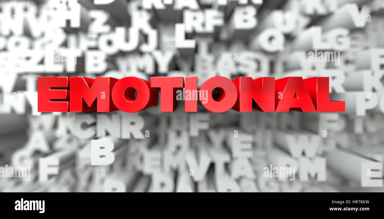 EMOTIONAL - Red text on typography background - 3D rendered royalty ...