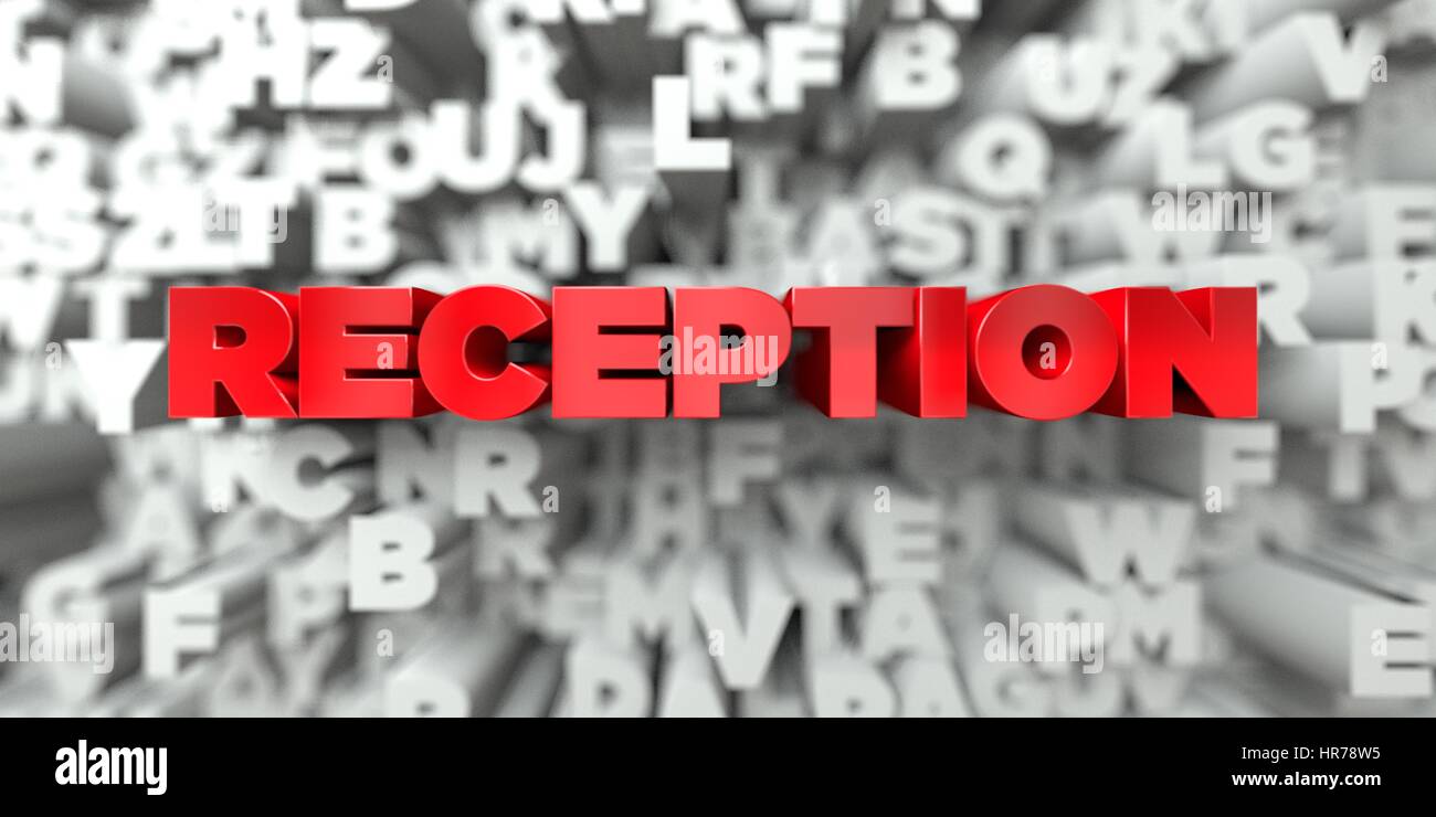 RECEPTION - Red text on typography background - 3D rendered royalty ...