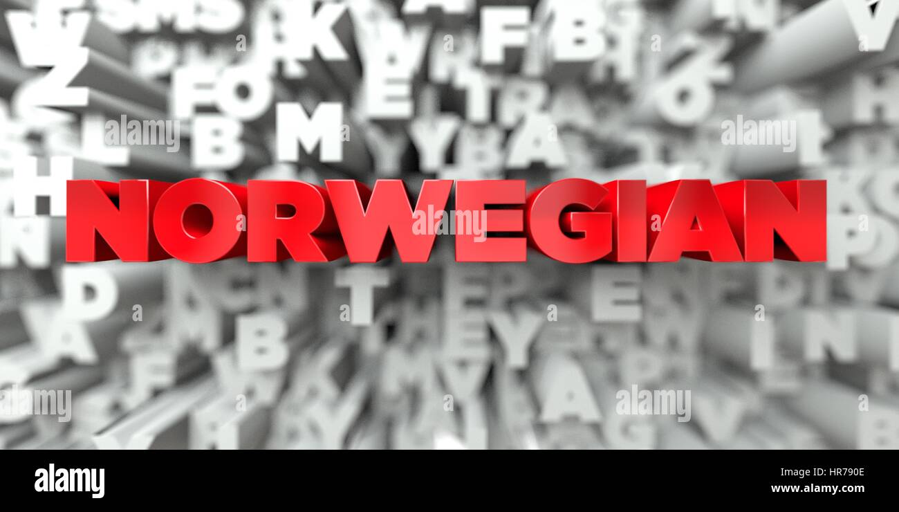 NORWEGIAN - Red text on typography background - 3D rendered royalty ...